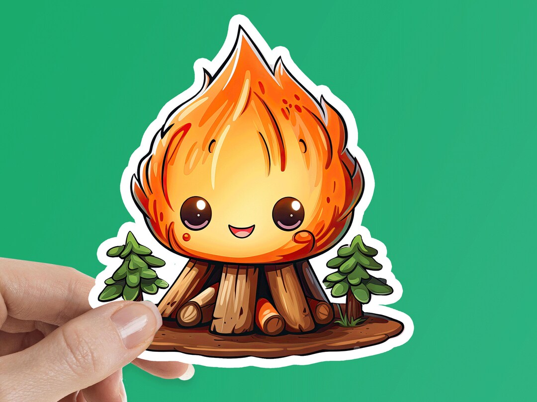Cute Kawaii Campfire Sticker, Camp Sticker, Fire Sticker, Kawaii Fire ...