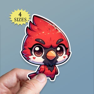 Cardinal Bird Sticker, Chibi Bird Sticker, Animal Sticker, Water Bottle ...