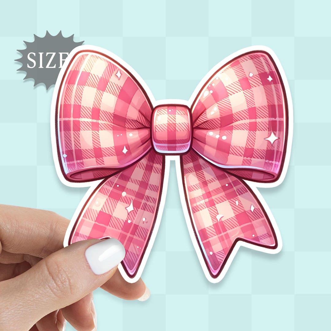 Pink Plaid Bow Sticker, Pink Plaid Anime Aesthetic Decal, Whimsy ...