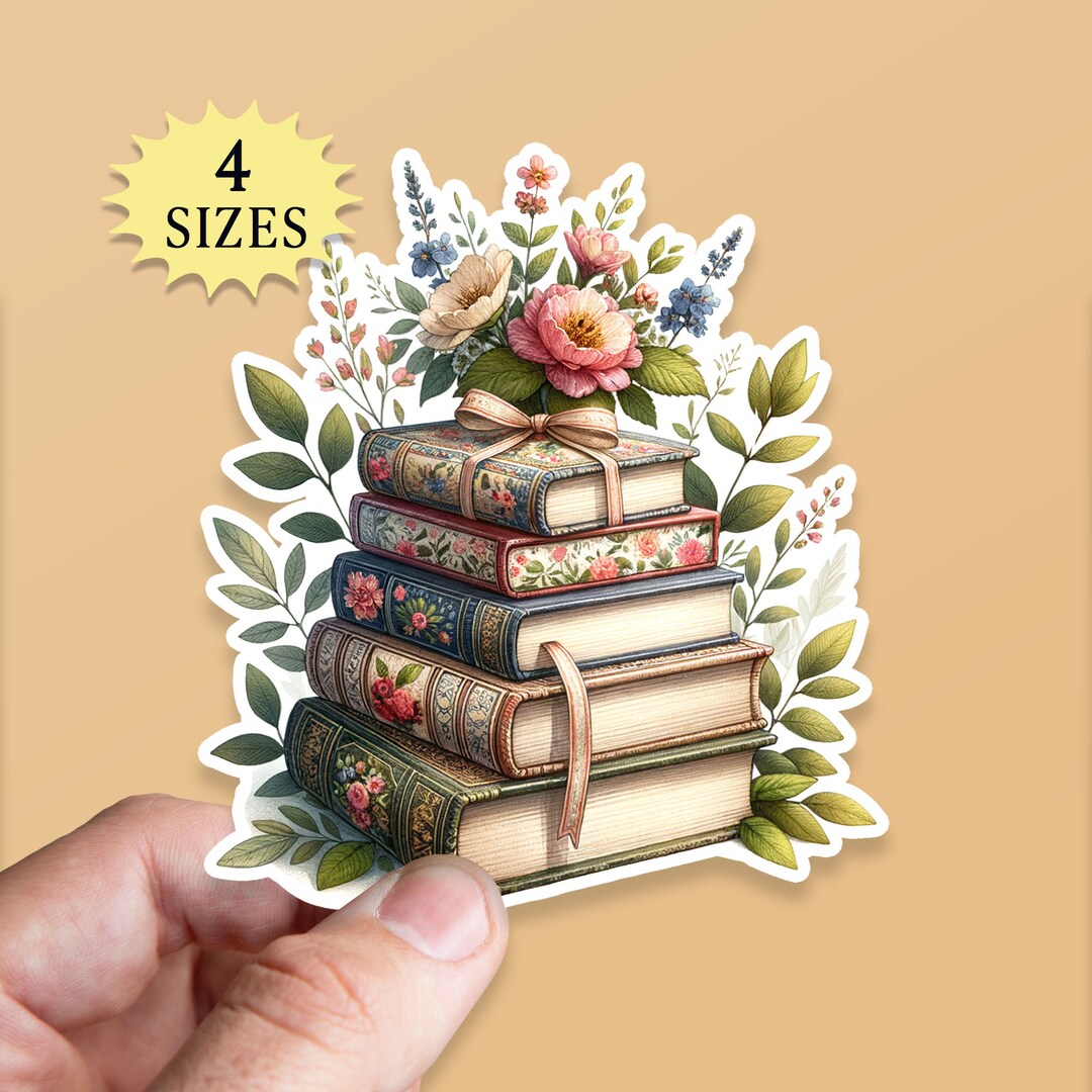 Stack of Books Sticker, Cottagecore, Journal Sticker, Reading Sticker ...