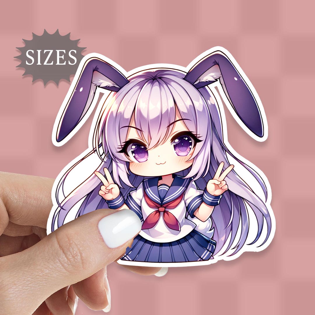 Anime Bunny Girl Sticker, Kawaii Student Rabbit Sticker, Water Bottle ...
