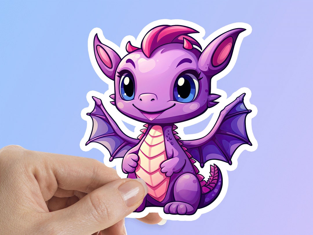 Cute Purple Dragon Sticker, Baby Dragon Sticker, Water Bottle Sticker ...
