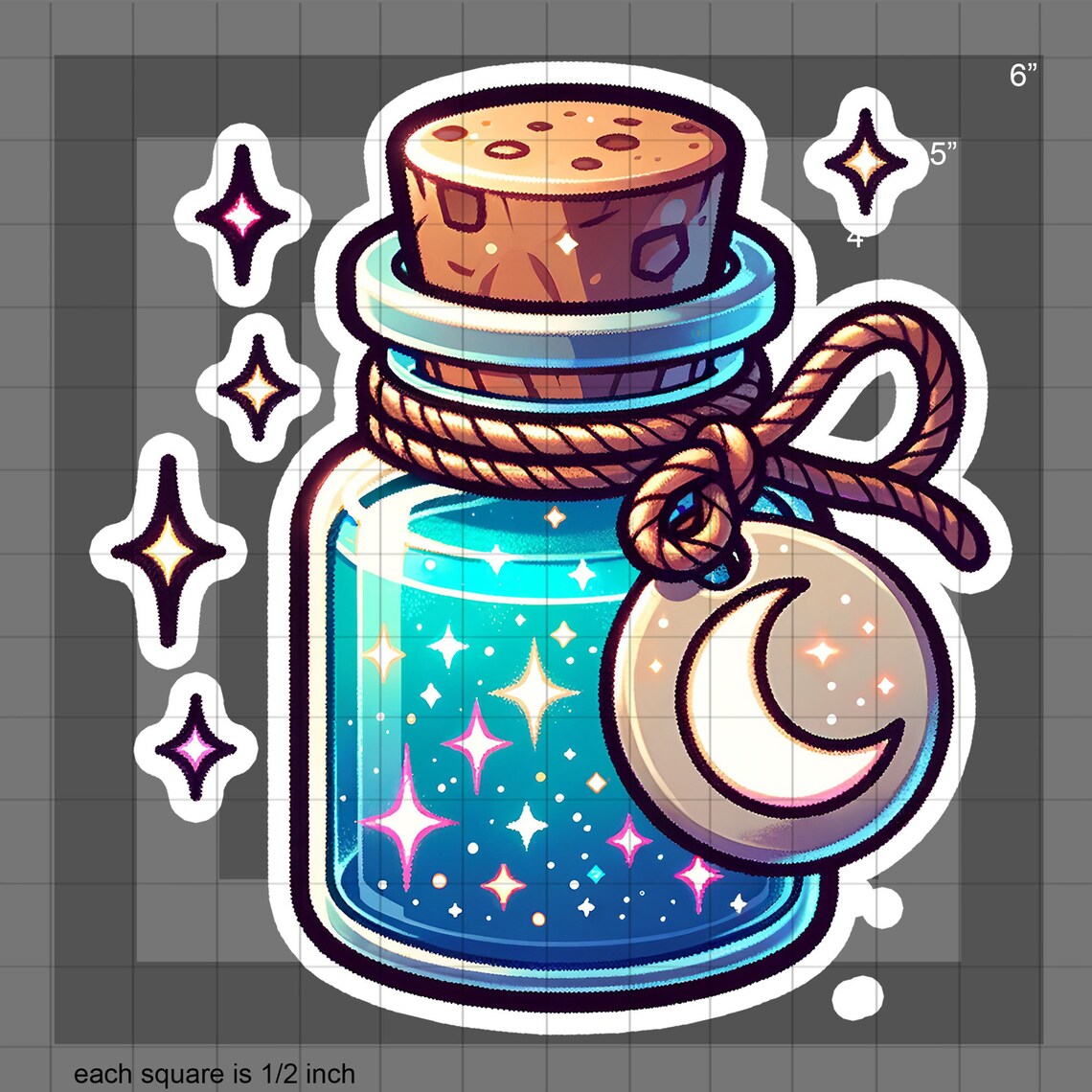 Magic Potion Jar Sticker, Mana Jar Decal, Stars & Moon, Journal Sticker ...