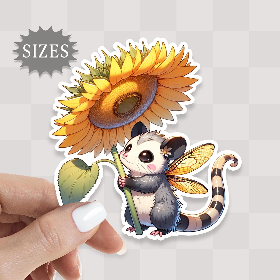Cute Opossum Sunflower Sticker. A Possum With Dragonfly Wings Under ...