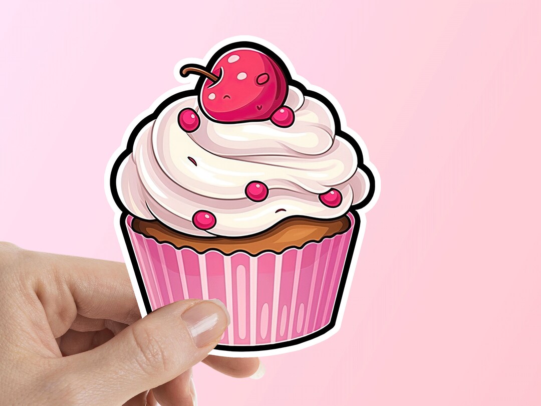 Cherry Cupcake Sticker: Waterproof Vinyl Decal - Etsy