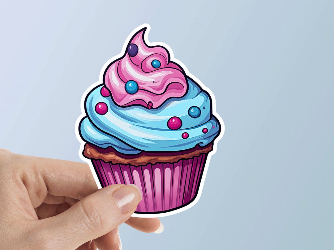 Pink & Blue Cupcake Sticker: Waterproof Vinyl Decal - Etsy