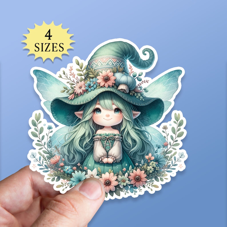 Teal Fairy Gnome Sticker, Garden Fae Sticker, Tumbler Sticker, Kindle ...