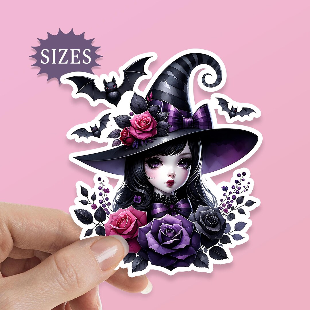 Gothic Witch With Roses Sticker: Dark Academia Waterproof Vinyl Decal ...