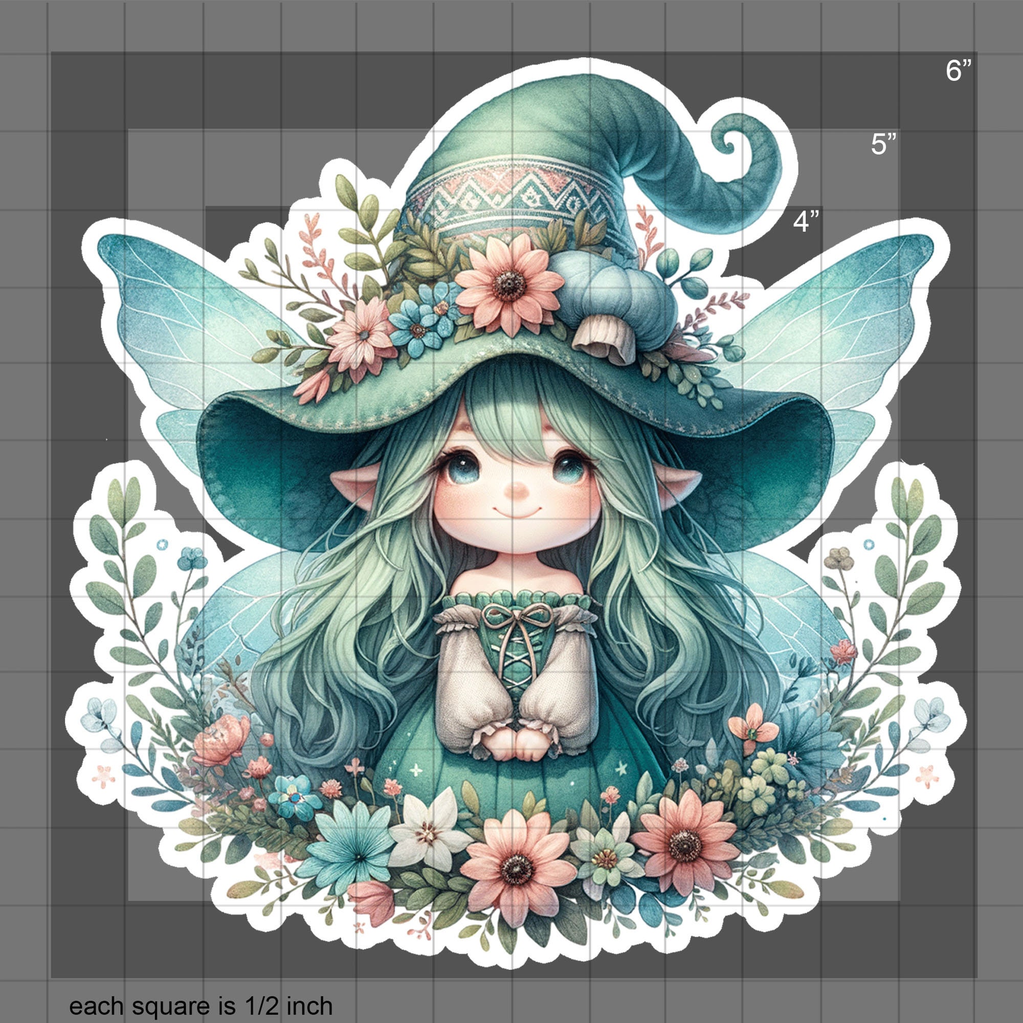 Teal Fairy Gnome Sticker, Garden Fae Sticker, Tumbler Sticker, Kindle ...
