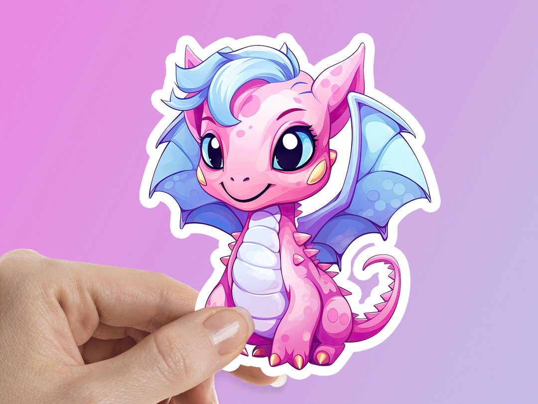 Purple and Pink Cute Dragon Sticker, Baby Dragon Sticker, Pink Dragon ...