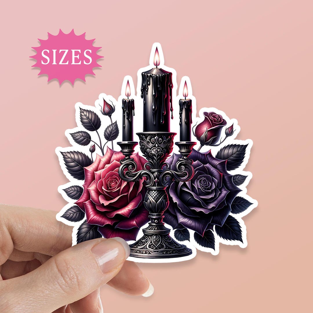 Gothic Candelabra With Roses Sticker, Dark Academia, Dark Romance Theme ...