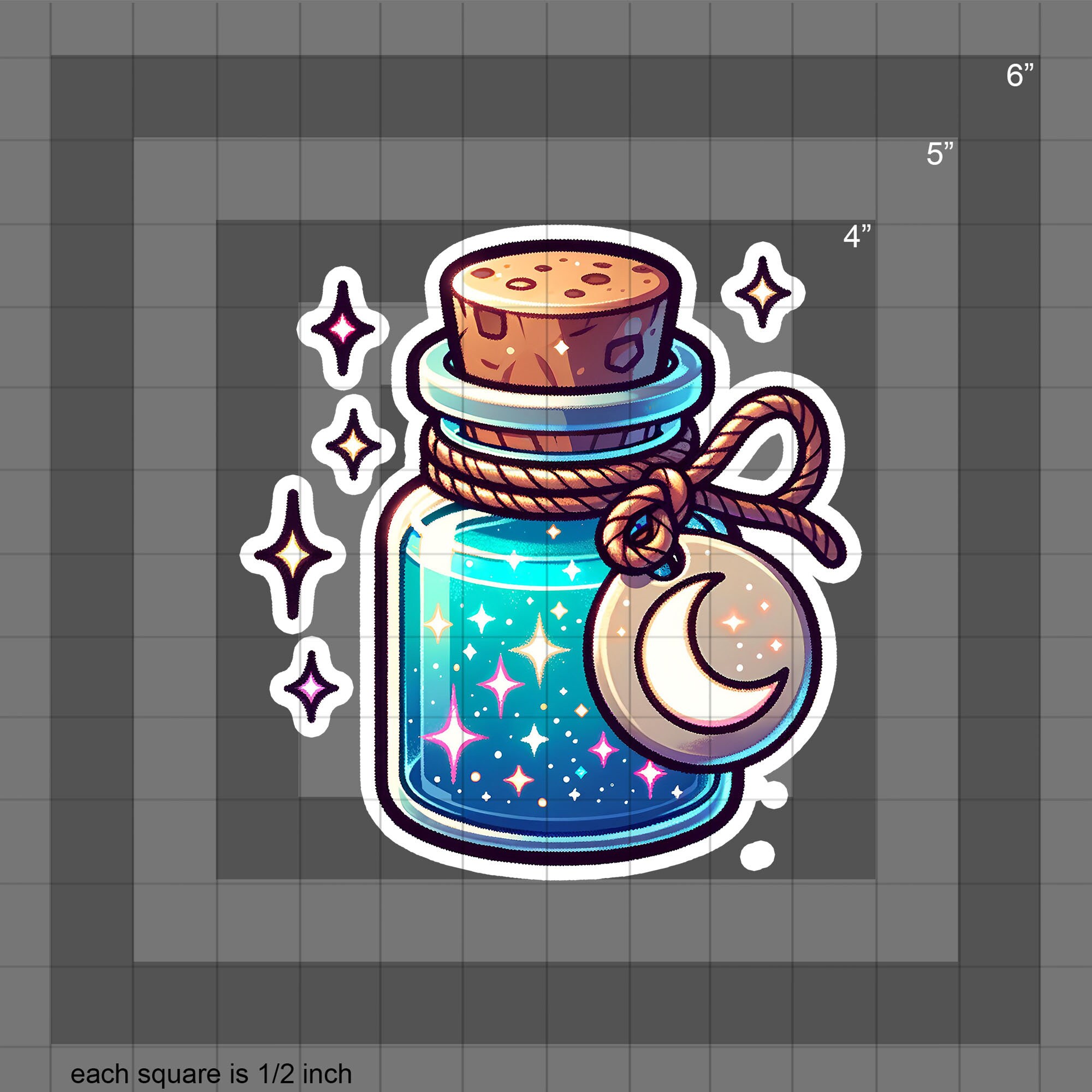 Magic Potion Jar Sticker, Mana Jar Decal, Stars & Moon, Journal Sticker ...