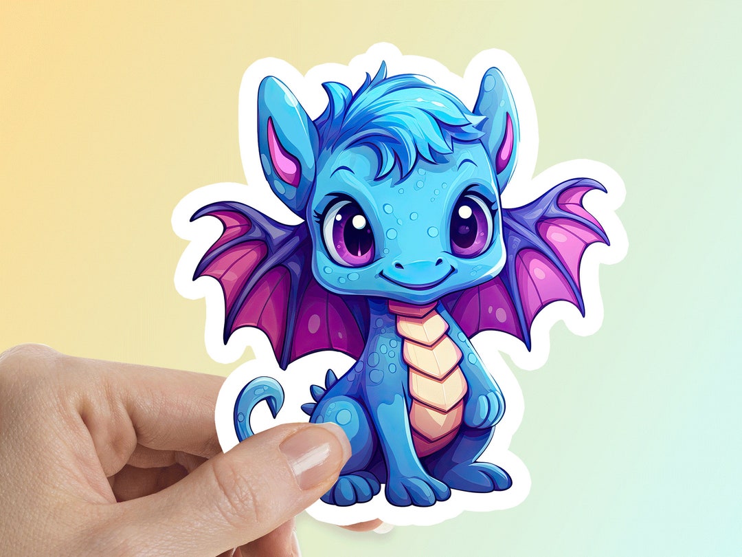 Cute Blue Dragon Sticker, Dragon Sticker, Fantasy Sticker, Water Bottle ...