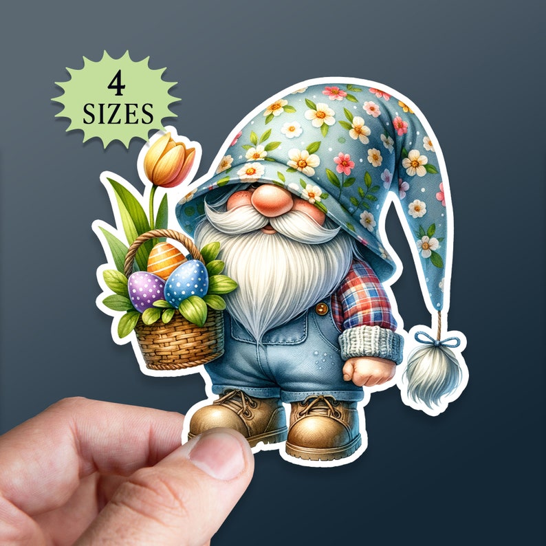 Easter Gnome Sticker, With Flowers, Easter Sticker, Spring Gnome Sticker, Journal Sticker ...