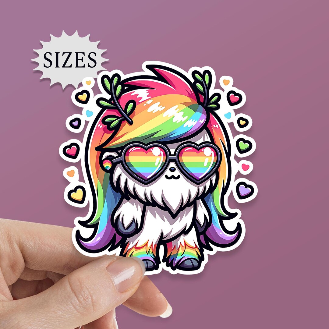 Cute Rainbow Yeti Sticker, A Yeti With Rainbow Hair, and Heart Glasses ...