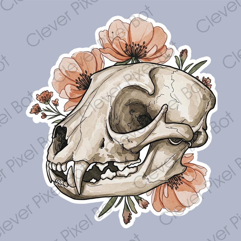 Gothic Cat Skull Sticker: Pink Flowers, Waterproof UV Decal - Etsy