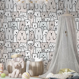 Boho Bear Wallpaper Boho Kids Room Decor Neutral Nursery Boho Decor ...