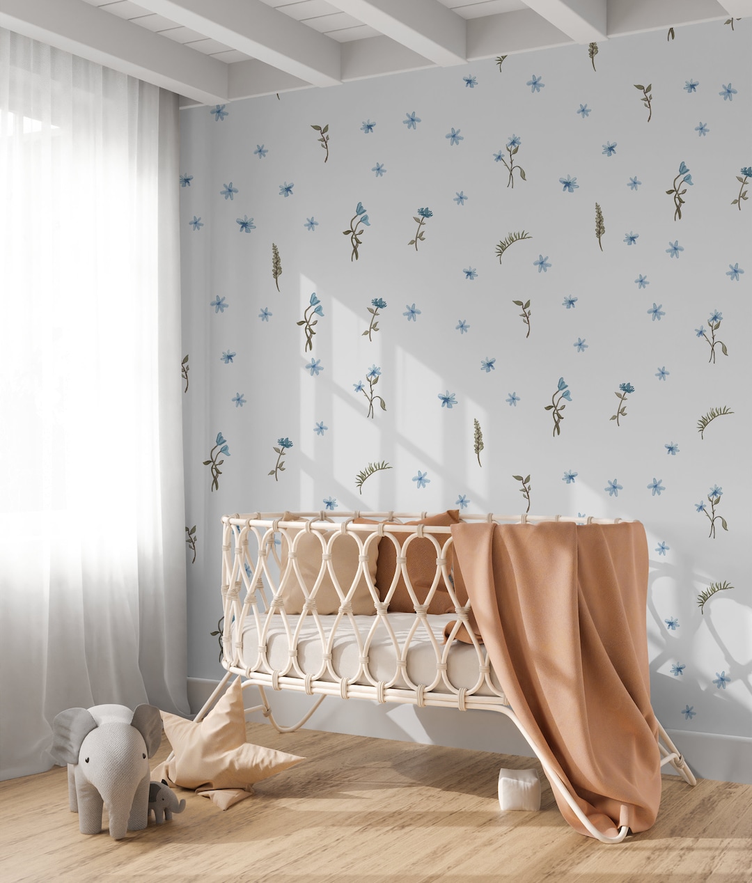 Blue Floral Wall Stickers: Nursery & Girl Bedroom Decor - Etsy