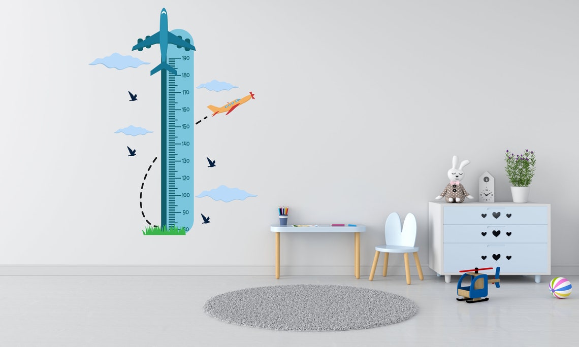 Blue Airplane Height Chart Wall Decal: Kids Growth Chart Sticker - Etsy