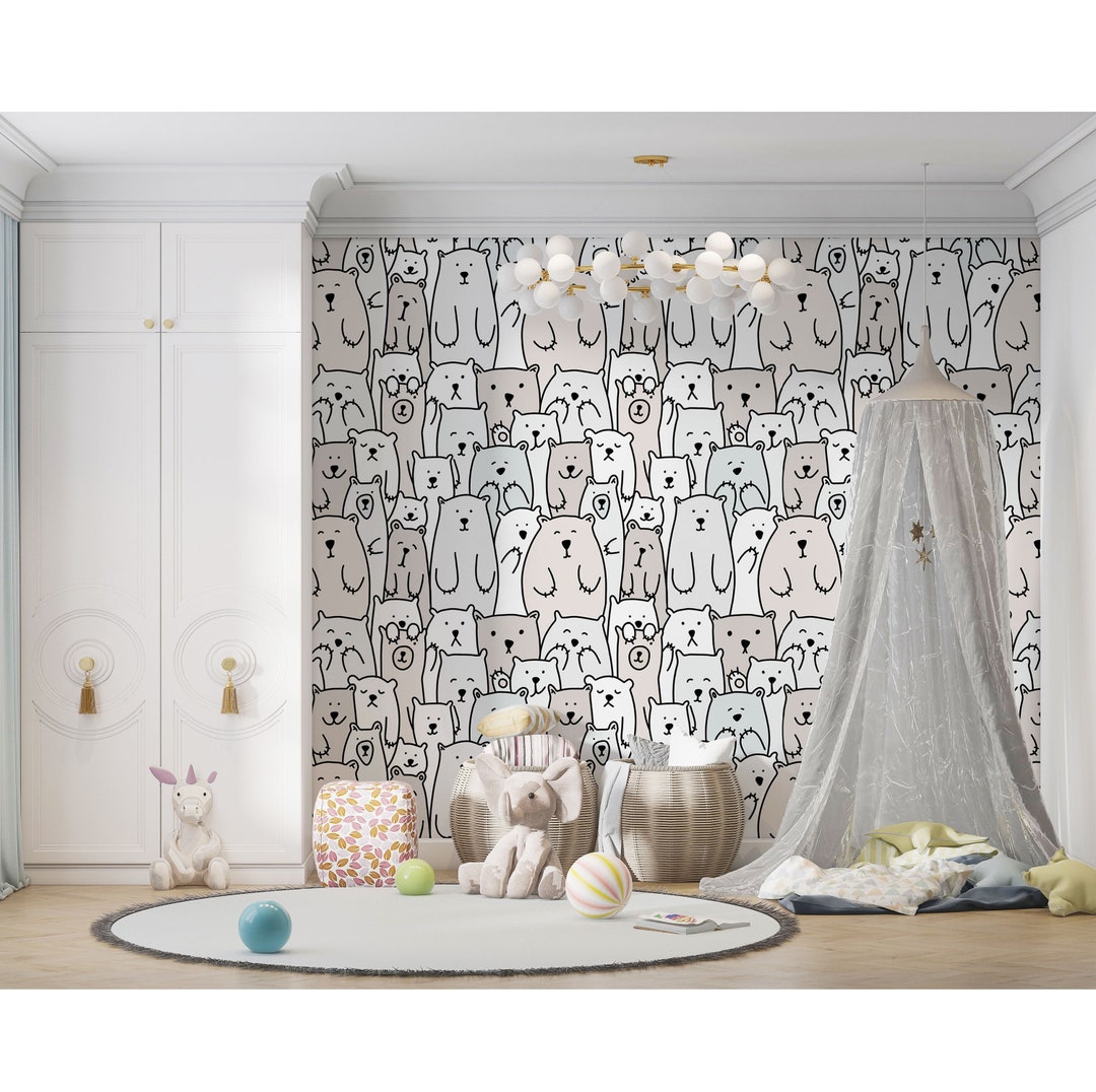 Boho Bear Wallpaper Boho Kids Room Decor Neutral Nursery Boho Decor ...