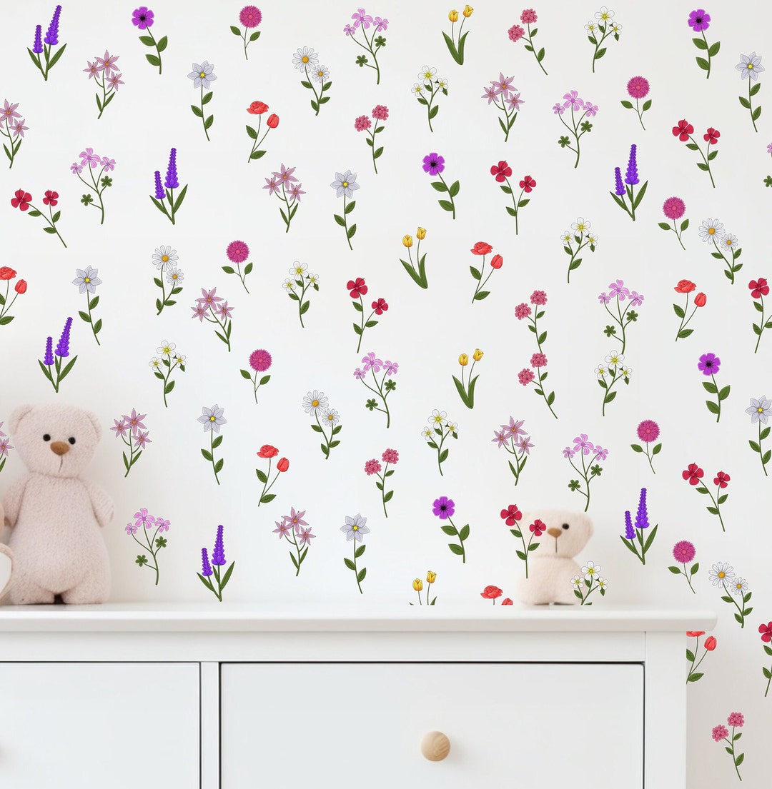 Wildflower Wall Decal Floral Nursery Decor Large Boho Flower Wall Art ...