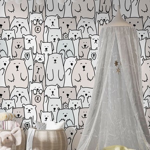 Boho Bear Wallpaper Boho Kids Room Decor Neutral Nursery Boho Decor ...