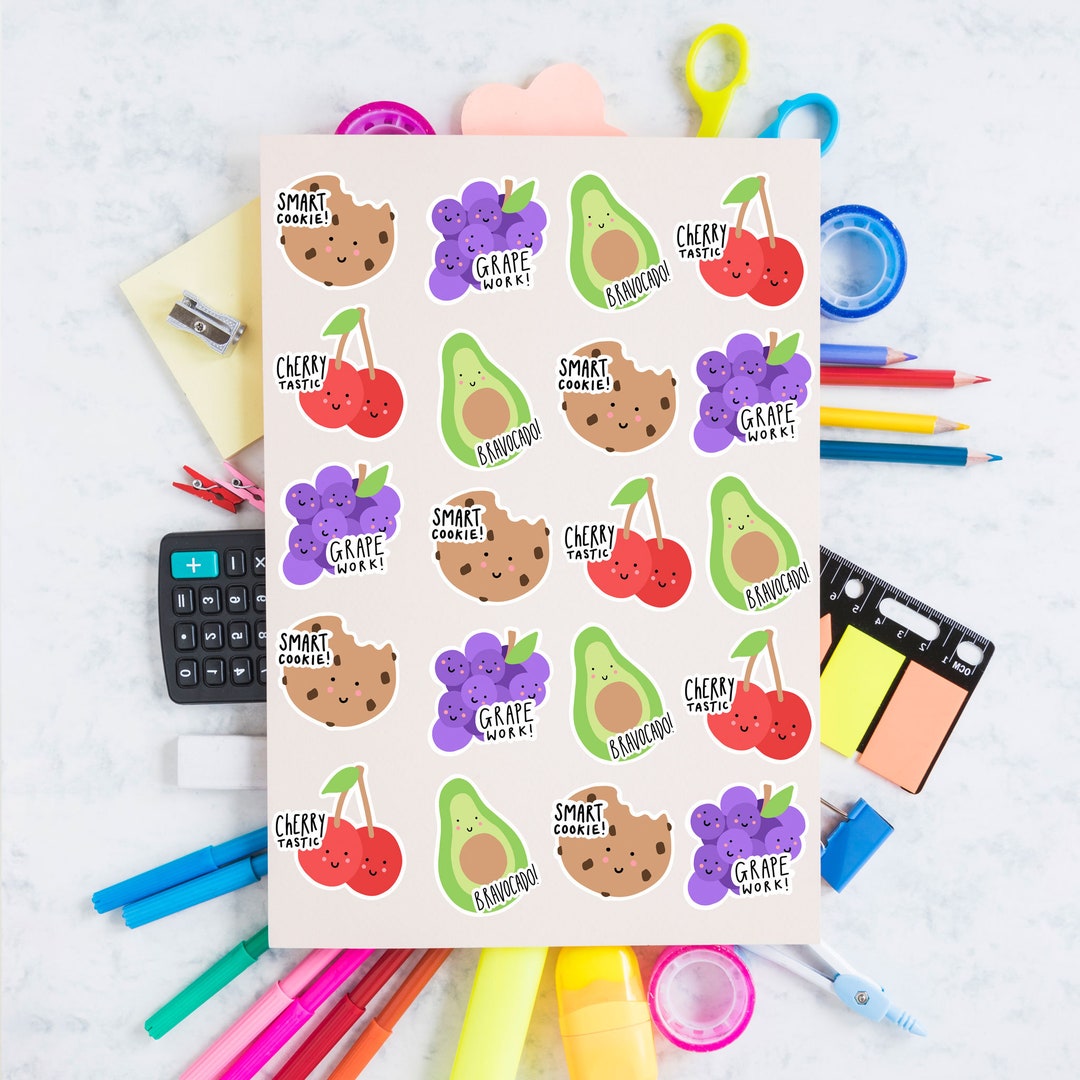 Food School Sticker Sheet, Teacher Stickers, Reward Stickers, Children ...
