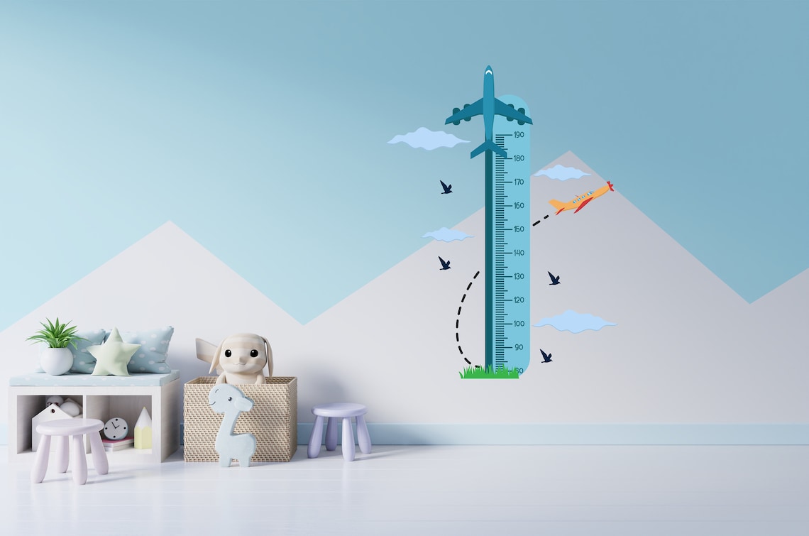 Blue Airplane Height Chart Wall Decal: Kids Growth Chart Sticker - Etsy