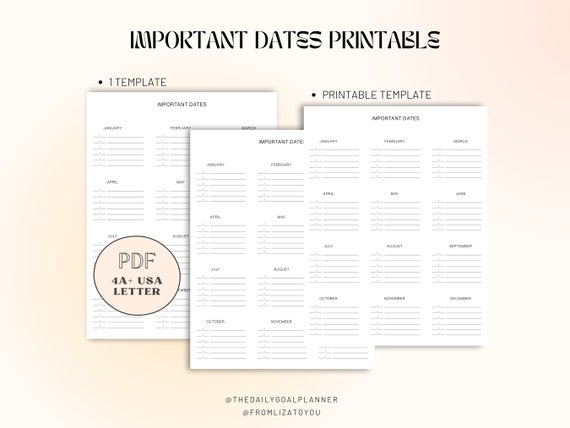 Yearly Important Dates Printable Birthdays Anniversaries | Etsy