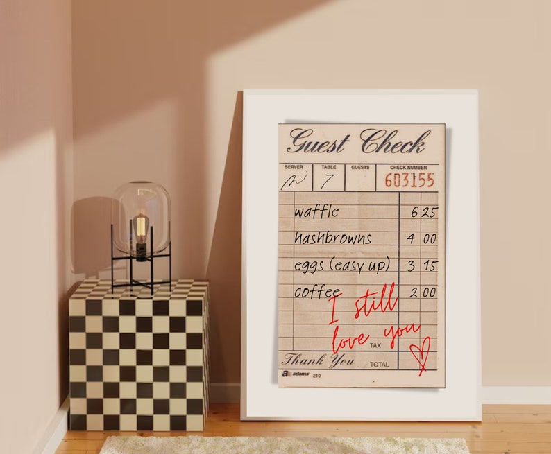 Guest Check Print Trendy Wall Art Guest Check Poster Retro Wall Art Retro Decor Bar Cart Art ...
