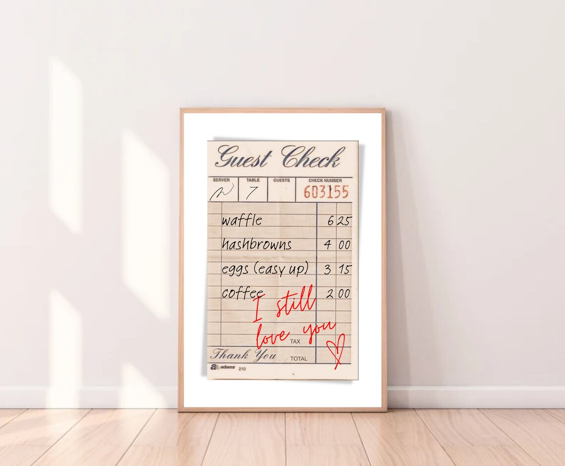 Guest Check Print Trendy Wall Art Guest Check Poster Retro Wall Art Retro Decor Bar Cart Art ...