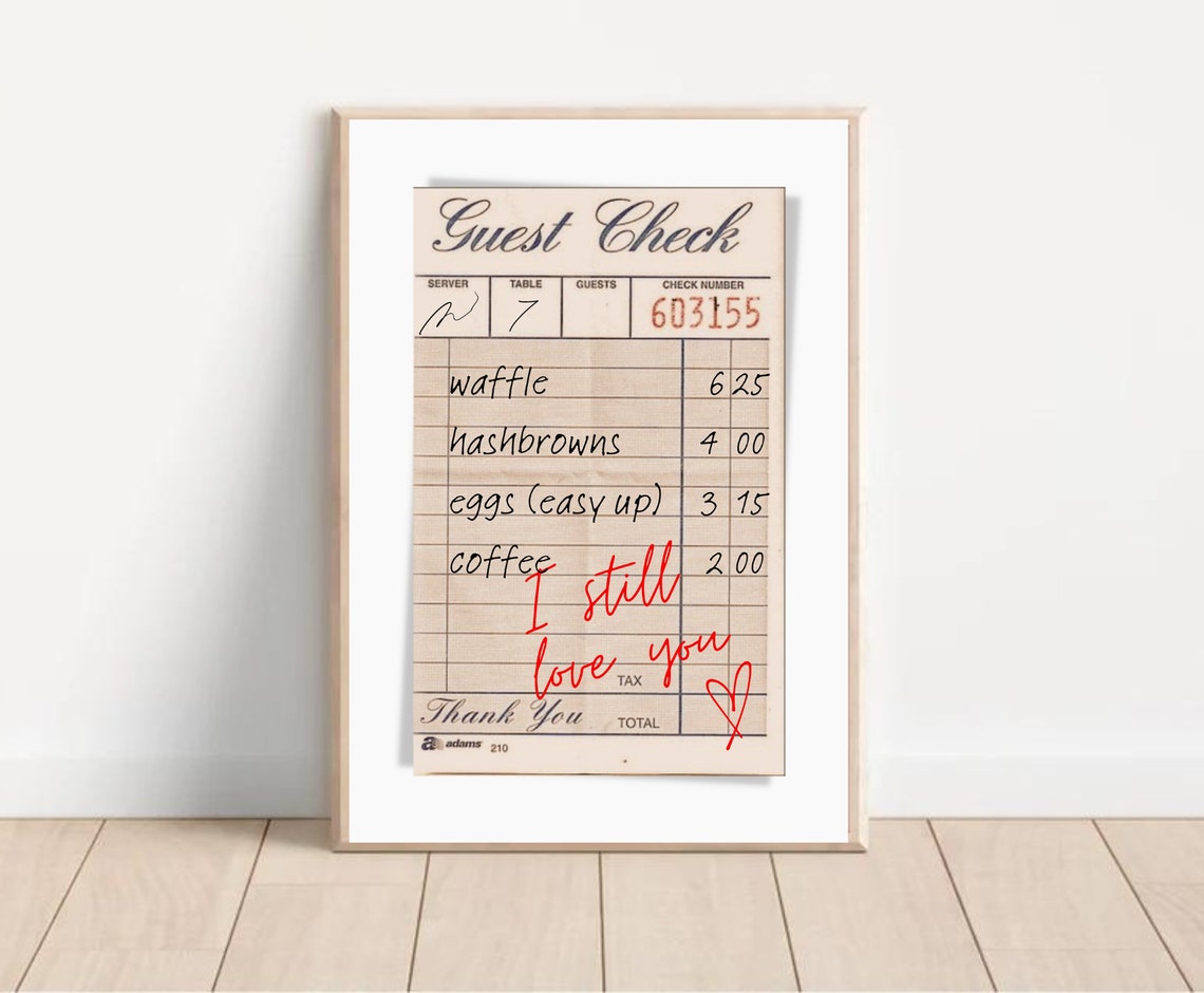 Guest Check Print Trendy Wall Art Guest Check Poster Retro Wall Art ...