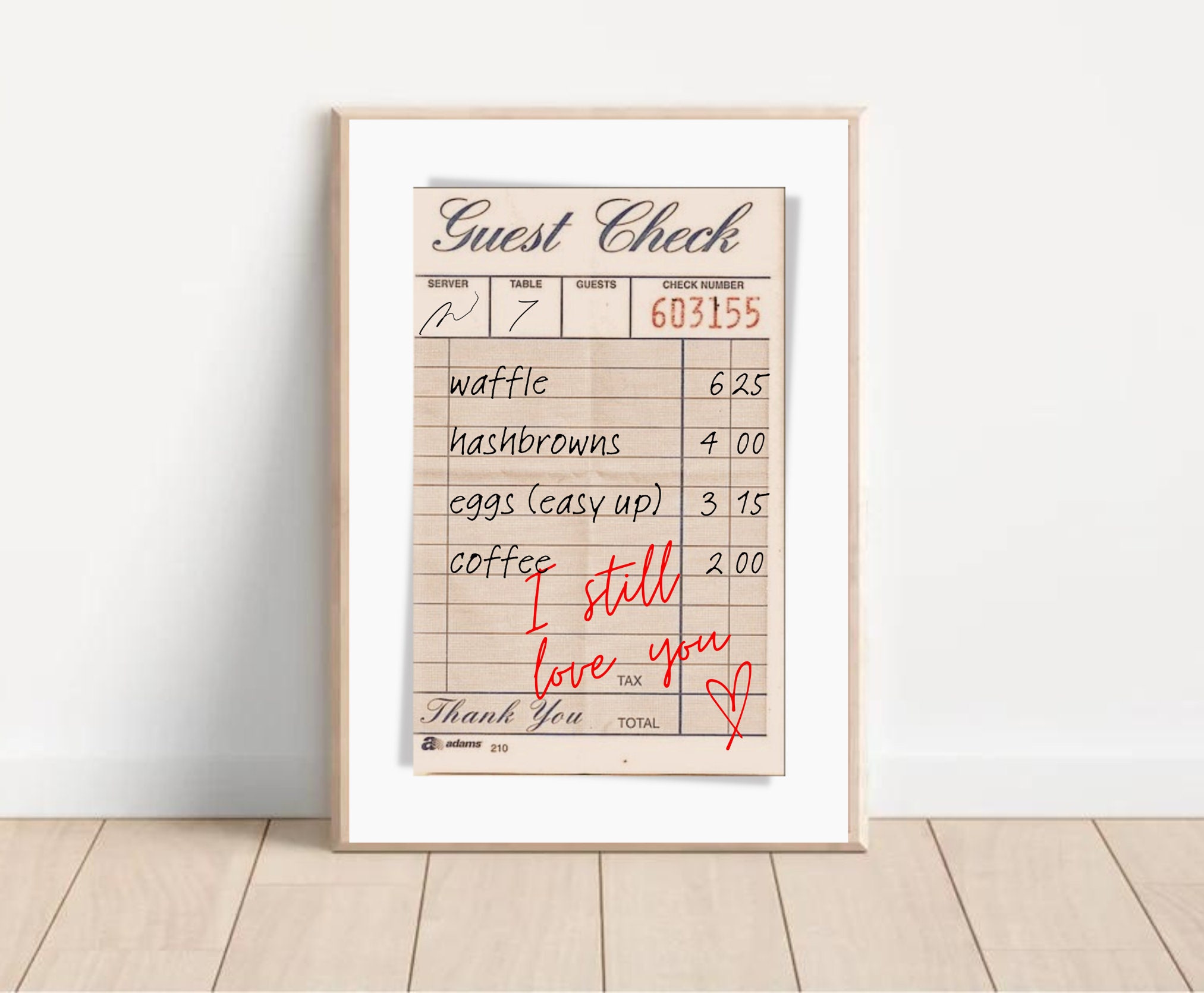 Guest Check Print Trendy Wall Art Guest Check Poster Retro Wall Art ...