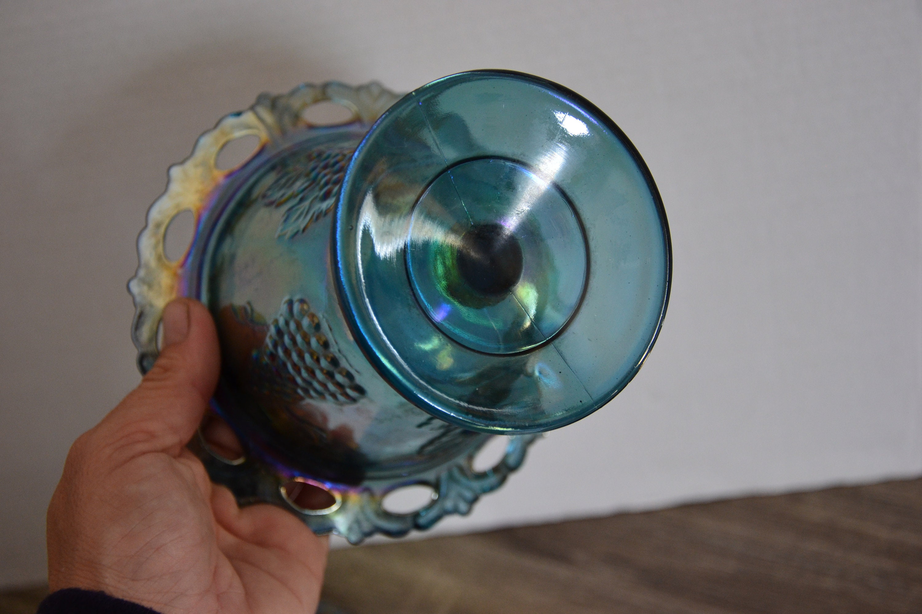 Blue Carnival Glass Compote Dish - Etsy