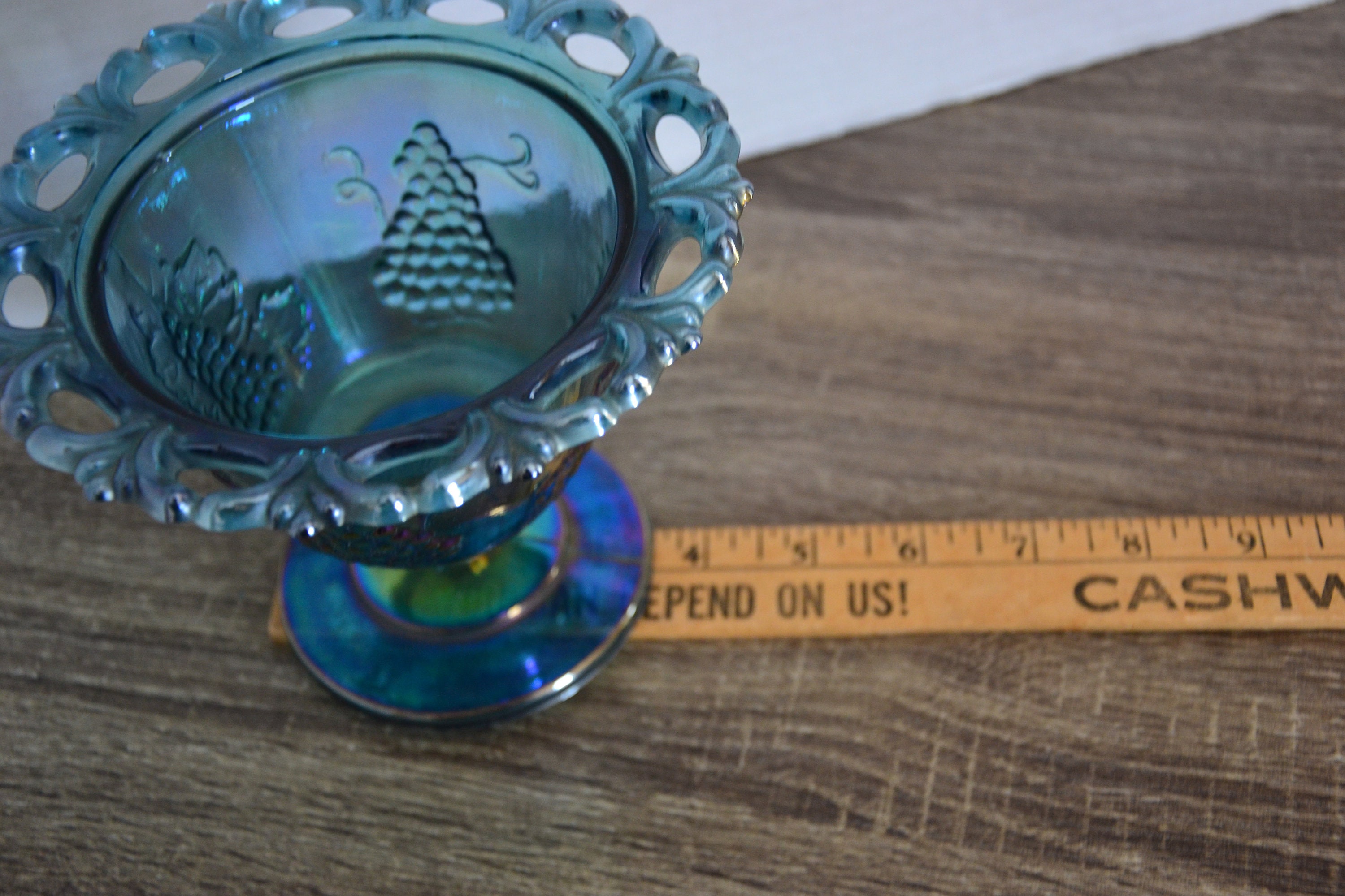 Blue Carnival Glass Compote Dish - Etsy