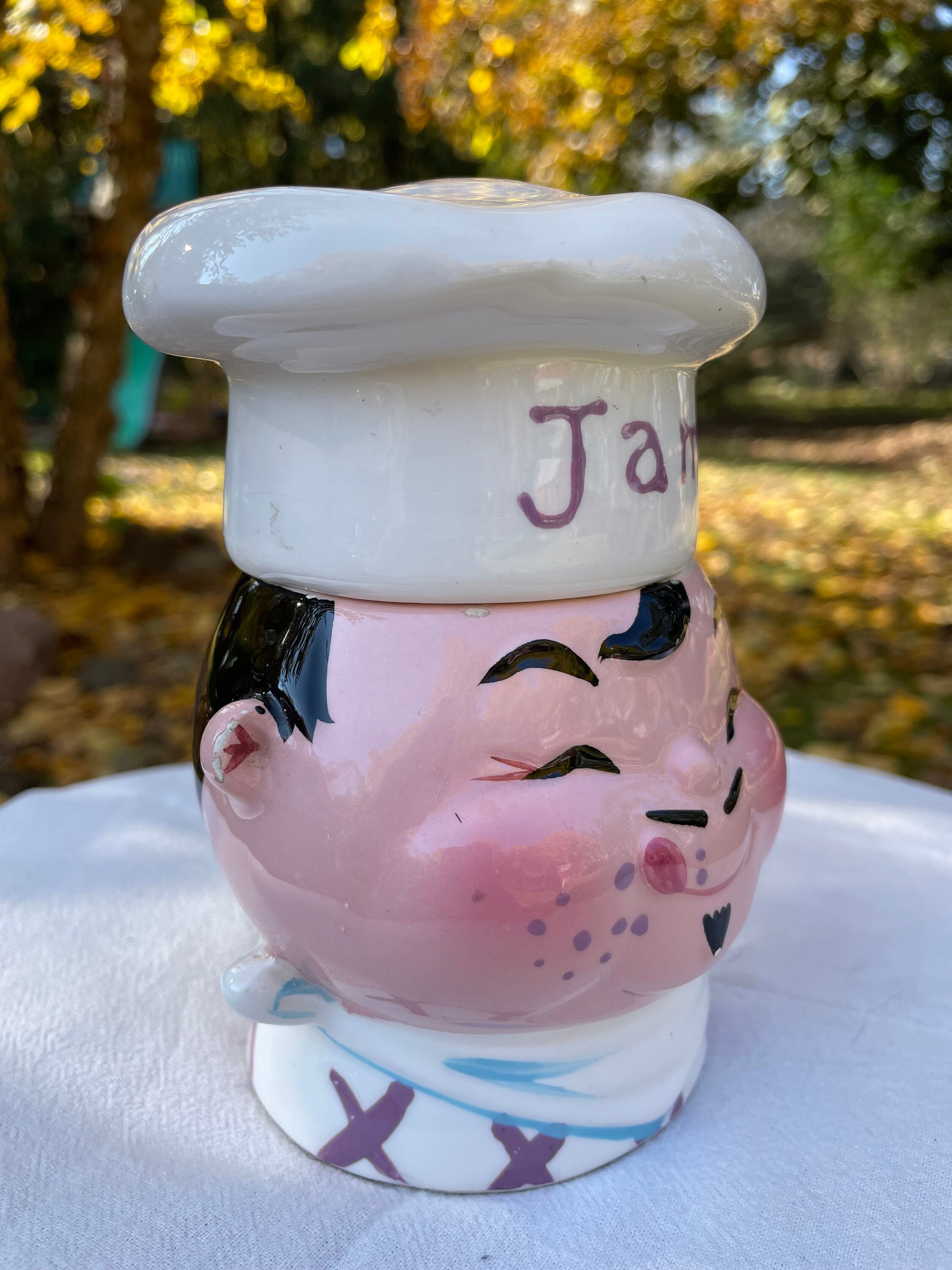 Vintage Chef Cook Face Jam or Jelly Holder & Spoon, Pixie Ware Japan ...