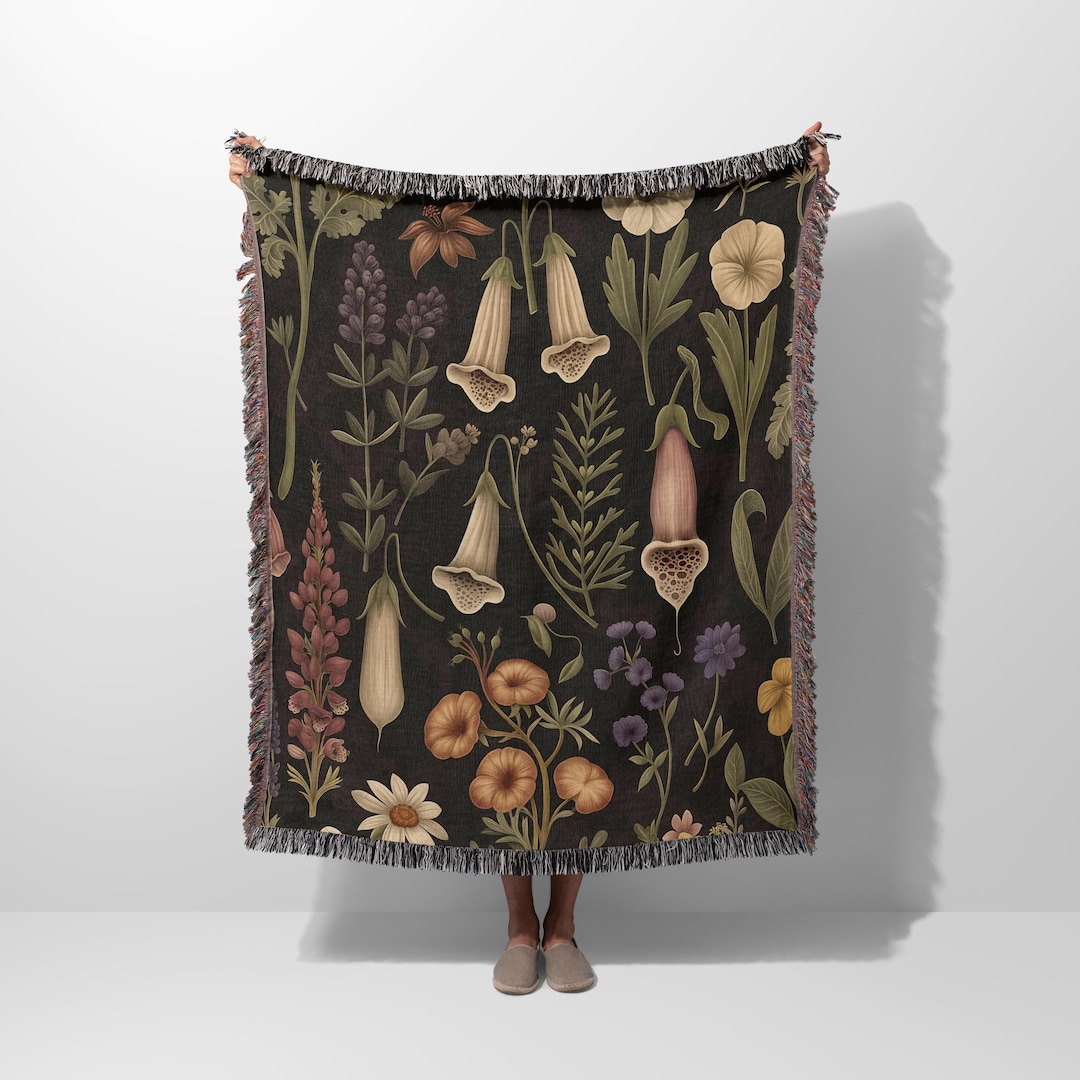 Botanical Woven Tapestry Blanket, Whimsigoth Cottagecore Decor - Etsy