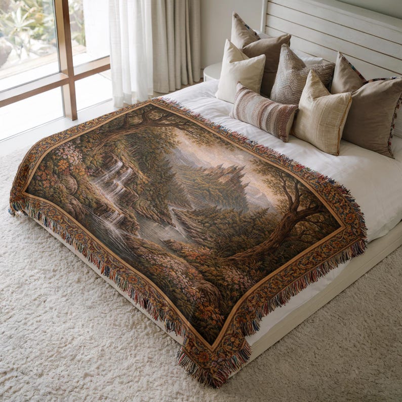 Medieval Forest Tapestry, Enchanted Castle Woven Blanket, Fantasy Wall ...
