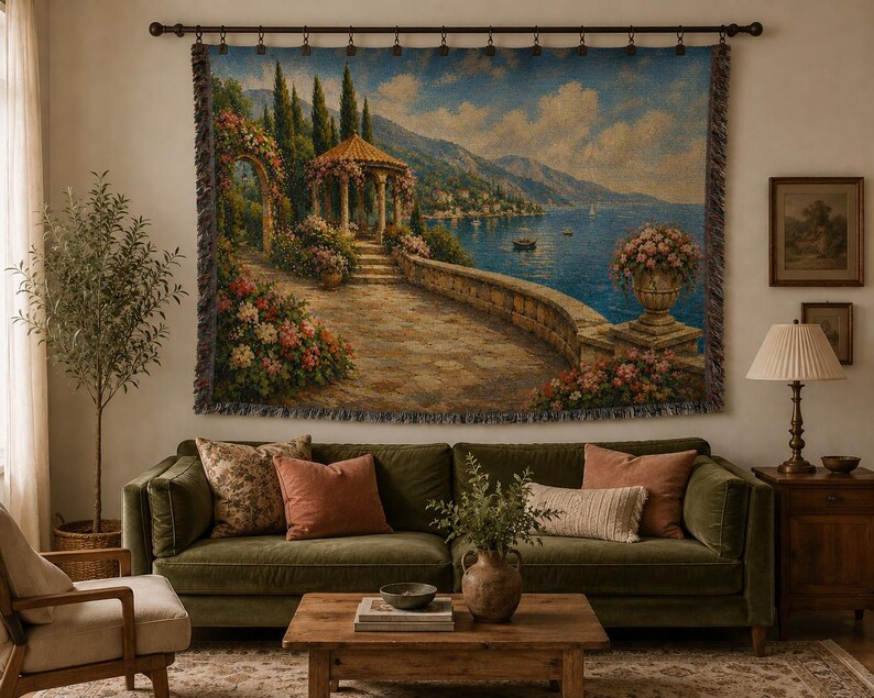 Amalfi Coast Tapestry, Large Woven Wall Hanging, Mediterranean Home ...
