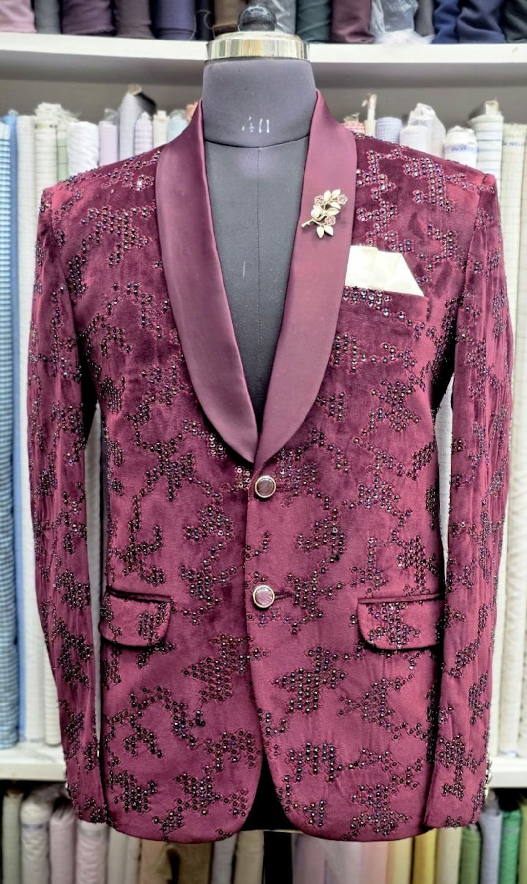 Tuxedo Wedding Suit: Elegant Maroon Color Bespoke Custom Tailoring for ...