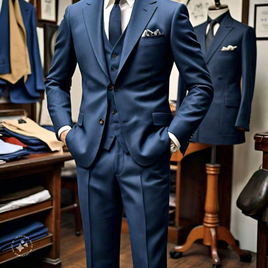 Navy Blue 3 Piece Classic Suit for Men Bespoke Tailoring Timeless Style ...