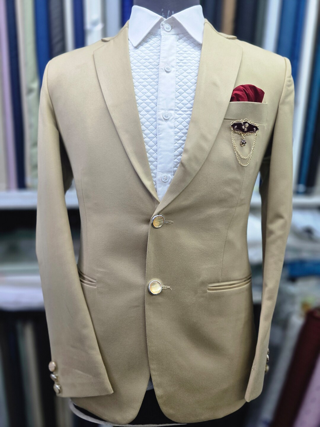 Camel 2-piece Men's Suit – Bespoke Slim Fit, Wedding, Groom, Business ...