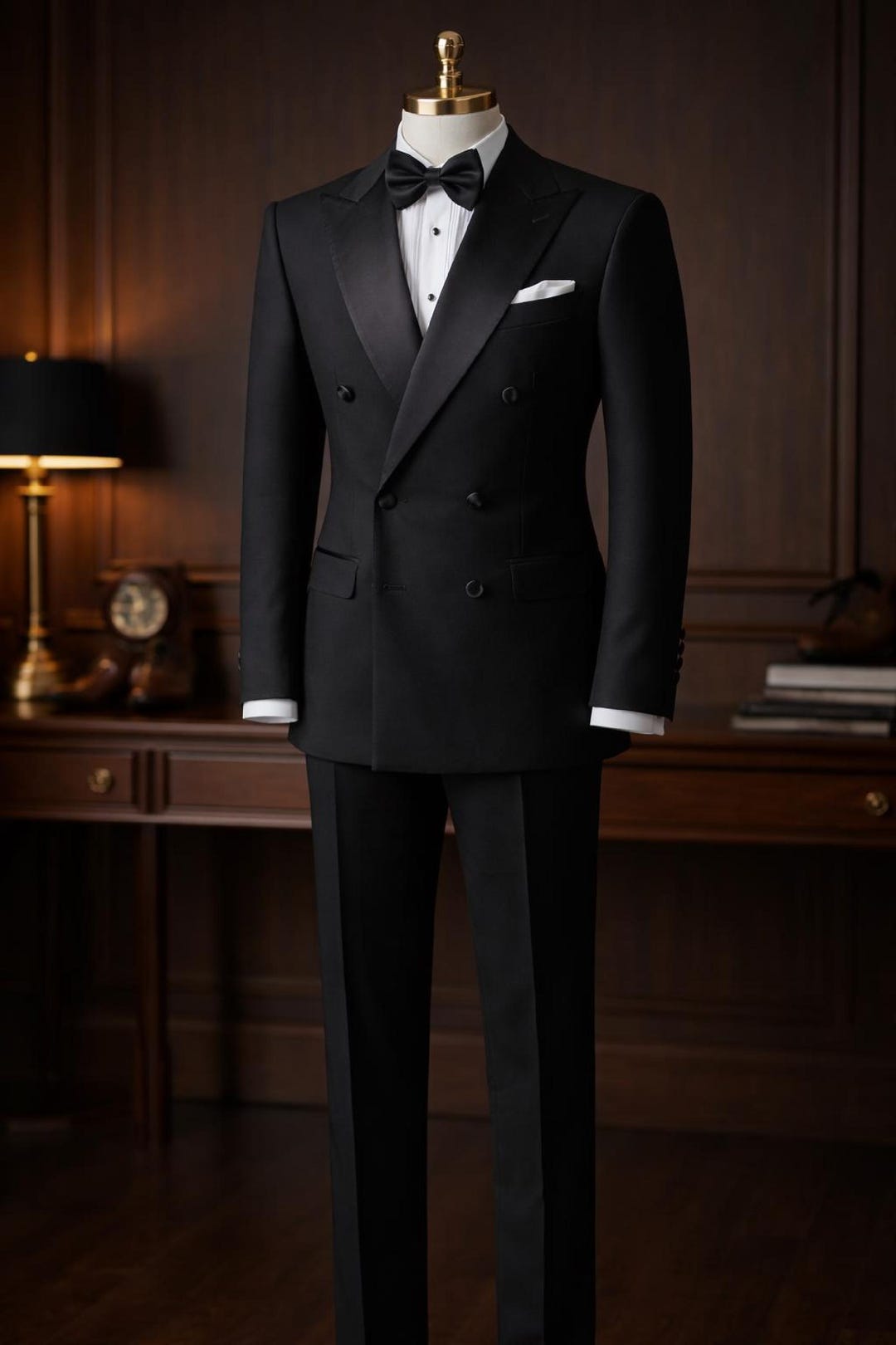 Custom Black Tuxedo Suit for Men – Double Breasted, Satin Lapel - Etsy