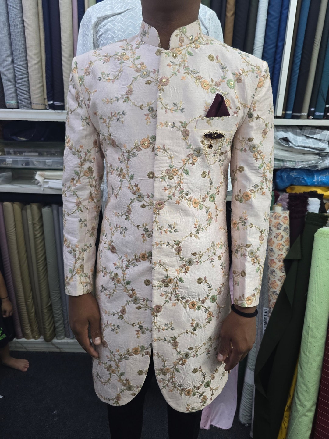 Exquisite Floral Embroidered Sherwani With Turban for Indian Weddings ...