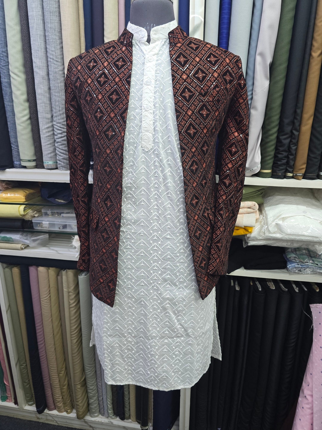 Elegant Open Jodhpuri Jacket With White Kurta Pajama Set 3 Piece ...