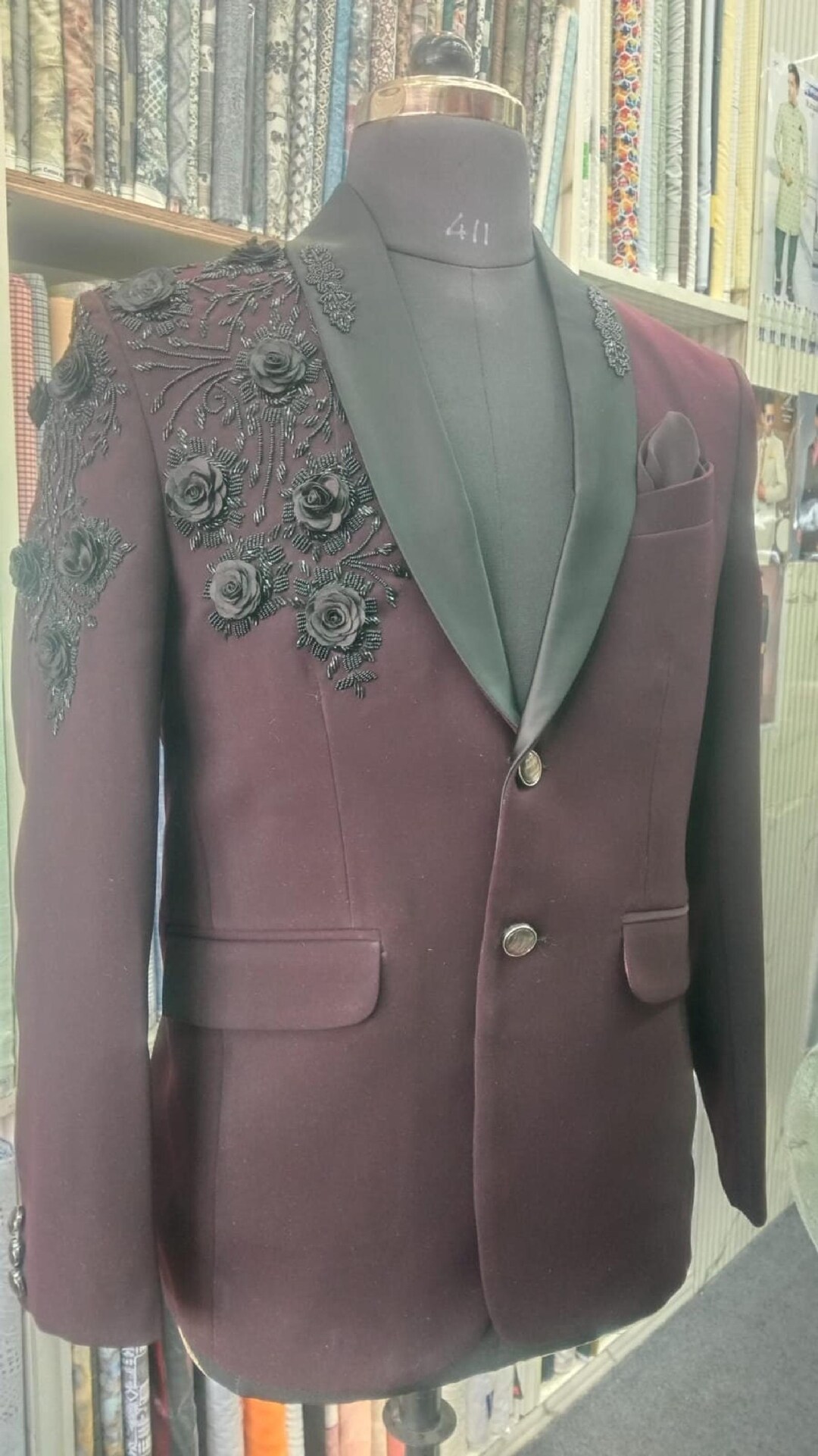 Handcrafted Embroidered Suit Jacket: Floral Design, Groom Wedding ...