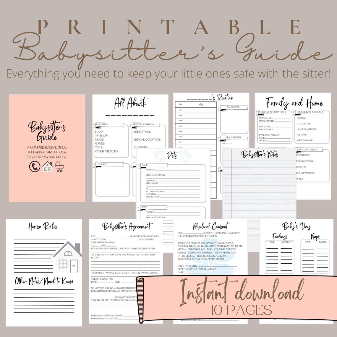 Babysitter's Guide Caregiver Binder Nanny Kit Childcare Notes Pet Care ...