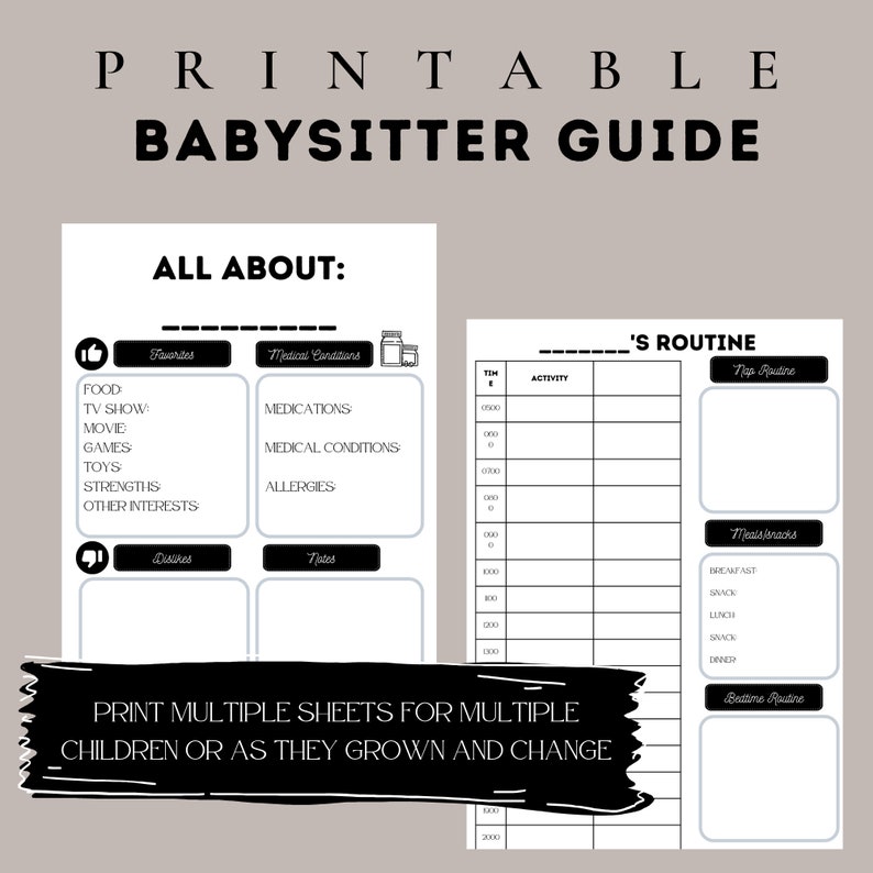 Babysitter's Guide - Caregiver Binder - Nanny Kit - Childcare Notes ...