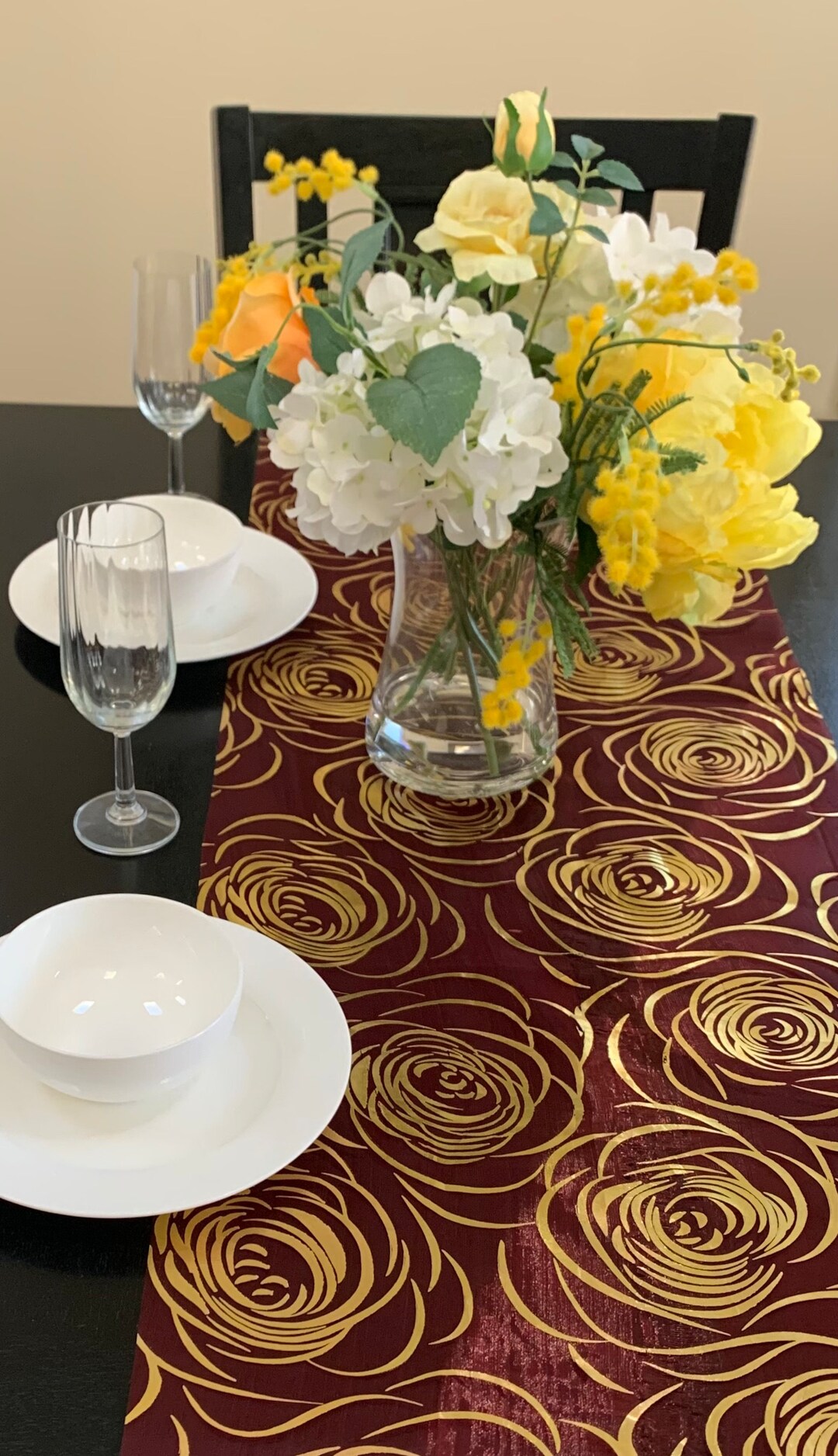 Table Runner Metallic Gold & Silver Leaf Organza Sheer Table Runner ...