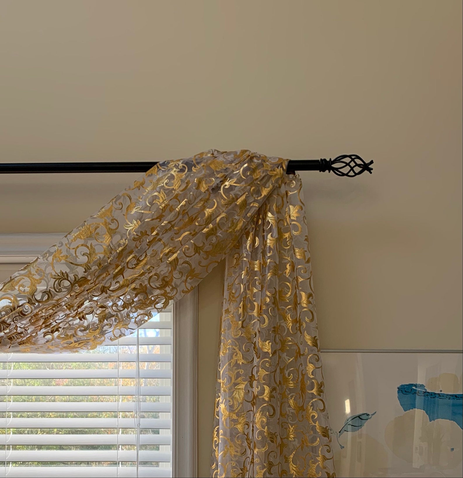 Home Decor Embossed Metallic Sheer Scarf Valance holiday - Etsy